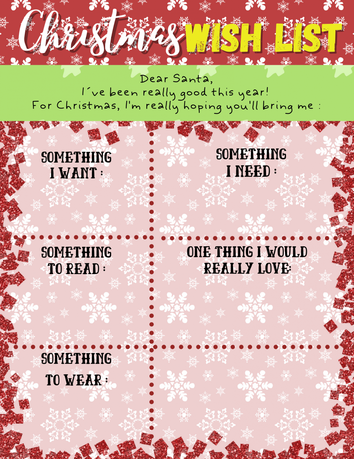 Christmas 'Something I want, Something I need' Wishlist {Free Printable ...