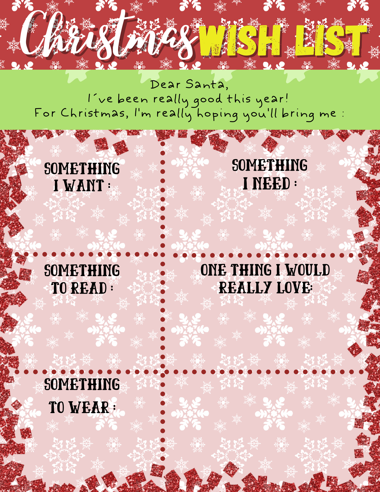 Christmas 'Something I want, Something I need' Wishlist {Free Printable ...